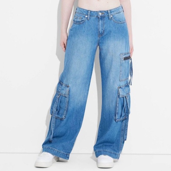 wild fable | Jeans | Wild Fable Midrise Wide Leg Cargo Baggy Blue Jeans ...